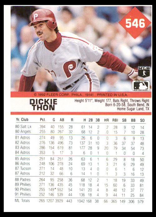 1992 Fleer #546 Dickie Thon Philadelphia Phillies Baseball Card | eBay