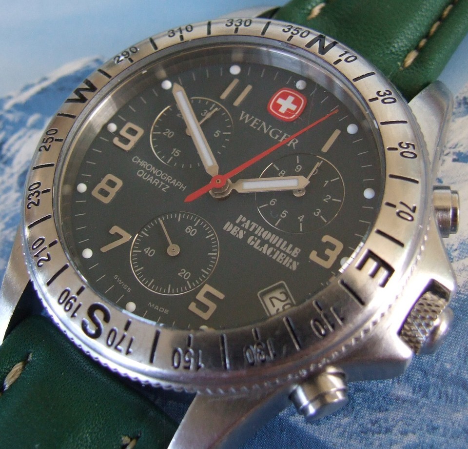 WENGER Swiss Army RARE Glacier Patrol CHRONOGRAPH~Compass Bezel~NEW ...