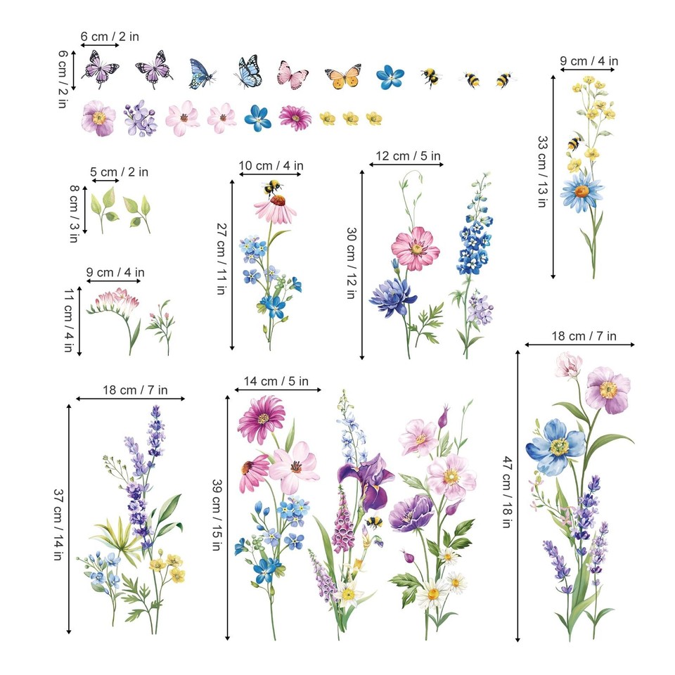 Summer Garden Flower Double Sided Window Clings - Spring Wildflower ...