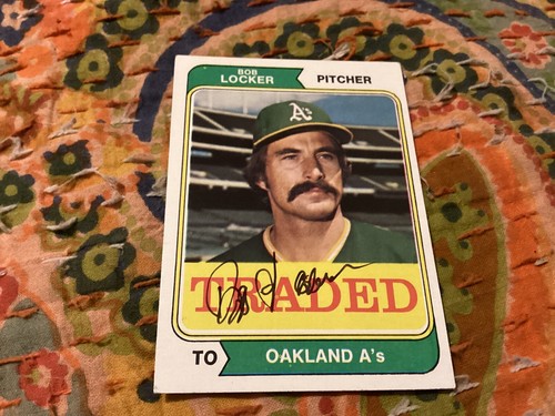 BOB LOCKER SIGNED,MINT . COND, 1974 TOPPS CARD # 62T, A’s PITCHER/FREE ...