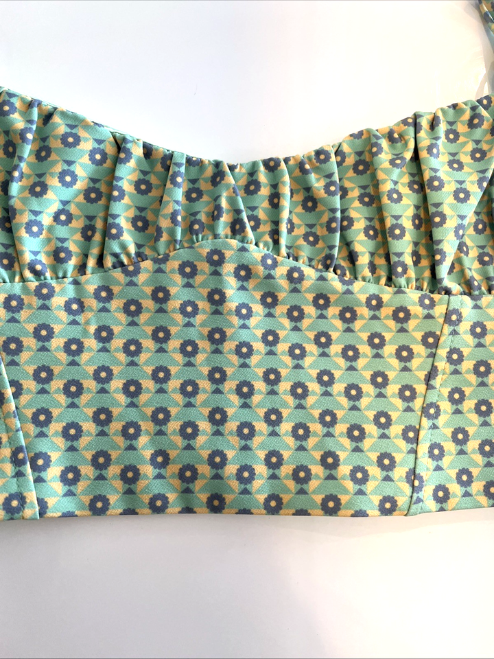 Zara X-Large Pistachio Green-Yellow-Blue Pastel Retro Print Corset Bra ...