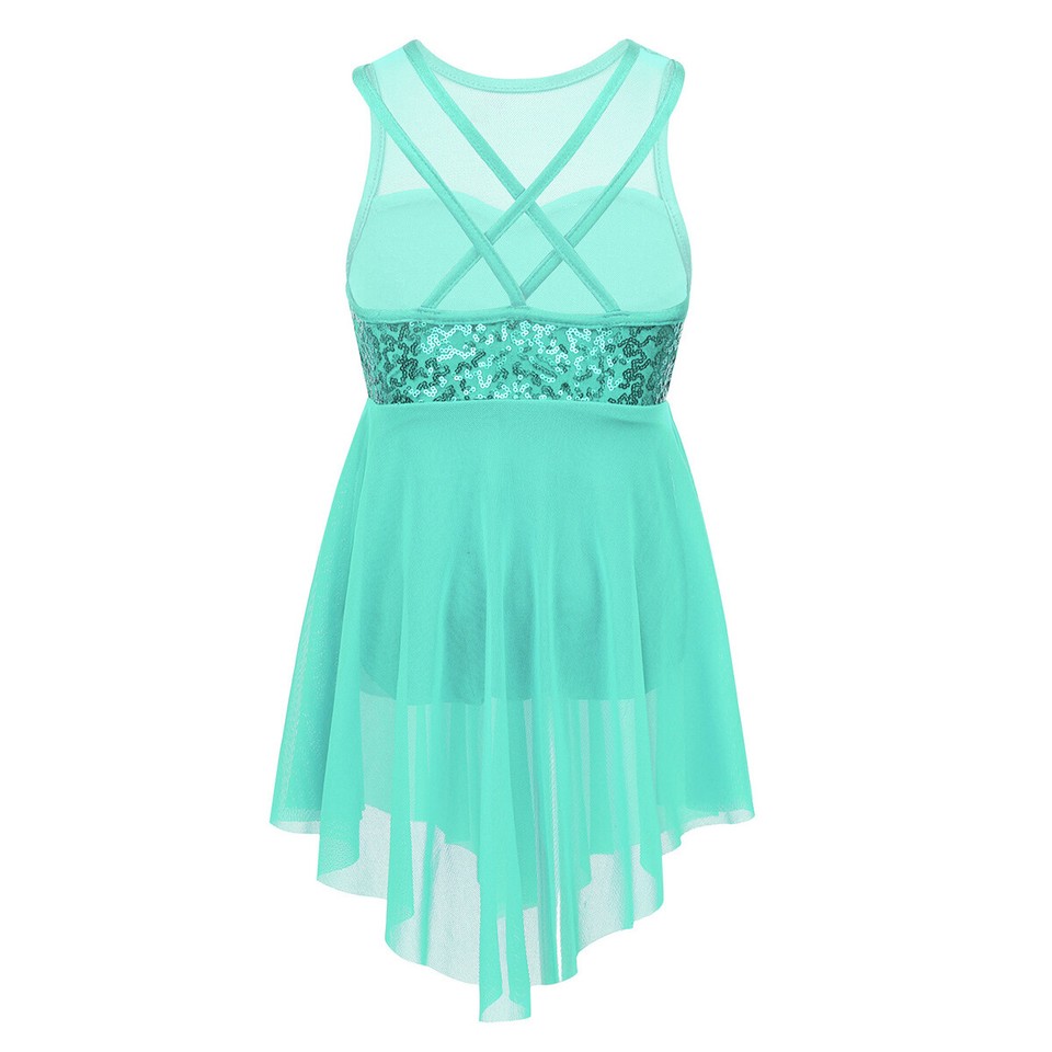 Girls Lyrical Ballet Tutus Dance Costumes Sequin Crop Top Layered Mesh ...