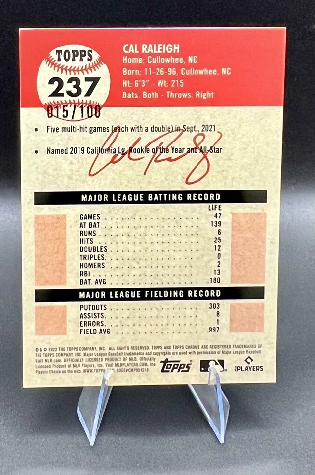 2022 Topps Chrome Platinum Anniversary Red Atomic /100 - RC Cal Raleigh ...