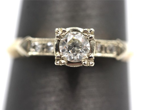 VINTAGE 14K SOLID GOLD 5 GENUINE EUROPEAN CUT AUTHENTIC DIAMONDS ...