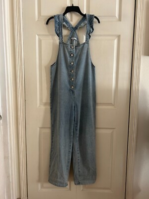Polagram Overall Button Up Denim Jumpsuit Ruffle Straps Small | eBay