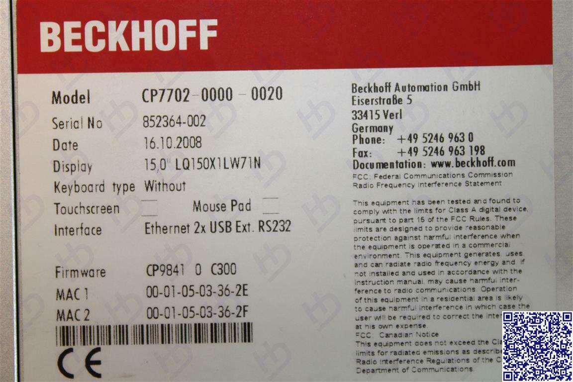 BECKHOFF 15" Panel / Monitor CP7702-0000-0020 | eBay.de