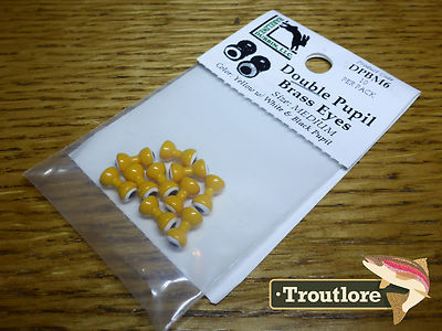 HARELINE DOUBLE PUPIL BRASS EYES YELLOW MEDIUM - NEW FLY TYING MATERIALS | eBay Australia