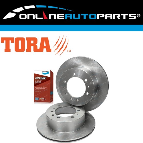 2 Rear Disc Rotor +Bendix 4x4 Brake Pads for Nissan GQ Y60 Patrol 2.8L ...