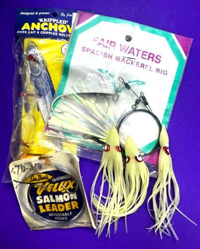 Lot* Les Davis Salmon Leader,Spanish Mackerel Rig,Krippled Anhovy, 3 ...