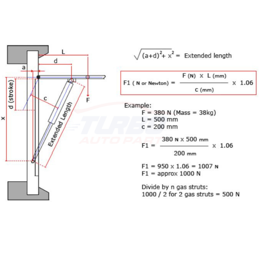 UNIVERSAL GAS STRUT HEAVY LOAD SUPPORT 150MM-1000MM 100N-2000N with ...