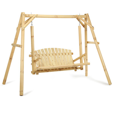 Log Swing Stand A-Frame Porch Swing Set Rustic Swing Chair Bench Patio ...