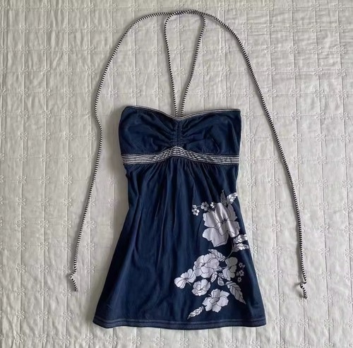 2000s Y2k Flower Print Halter Tank Top Women | eBay