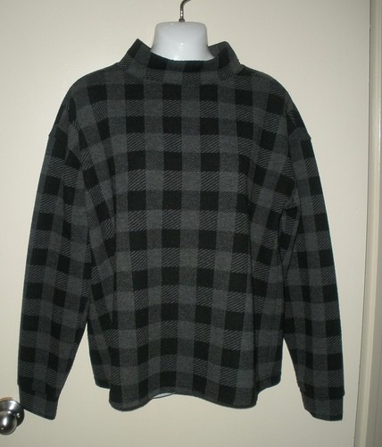 #329 Beach Lunch Lounge Women's Long Sleeves Gray Black Checked Sweater ...