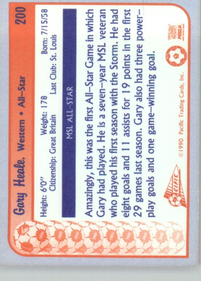 1990-91 Pacific MSL MISL NASL NPSL - #200 All-Star - Gary Heale | eBay