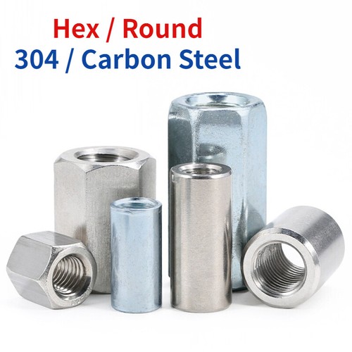 HEX / ROUND COUPLING NUTS SLEEVE ROD BAR STUD CONNECTOR TUBE LONG NUTS ...