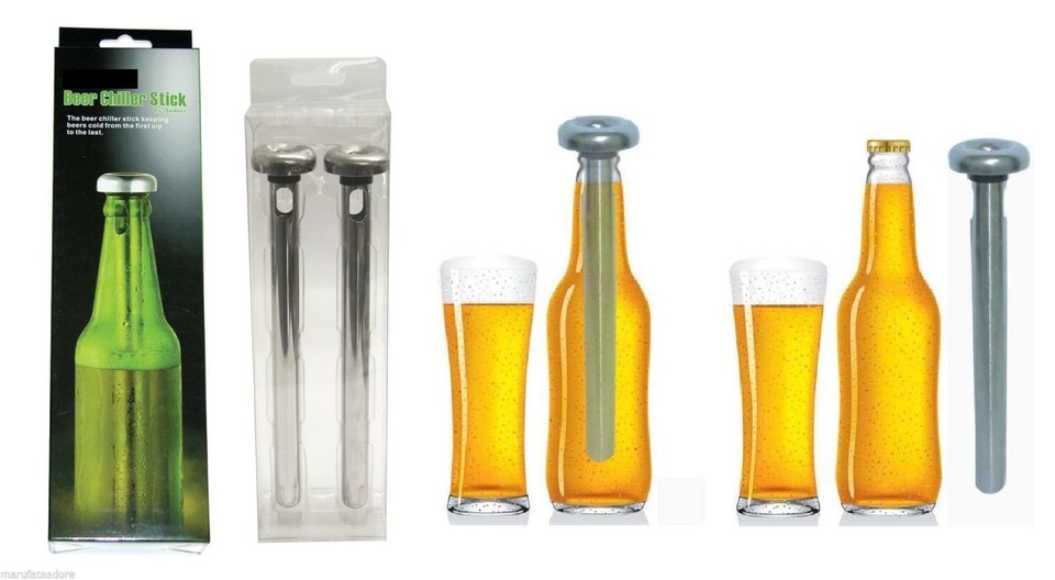 Set of 2 Beer Chiller Stick Stainless Steel Chill Alcohol Ice Drinks ...