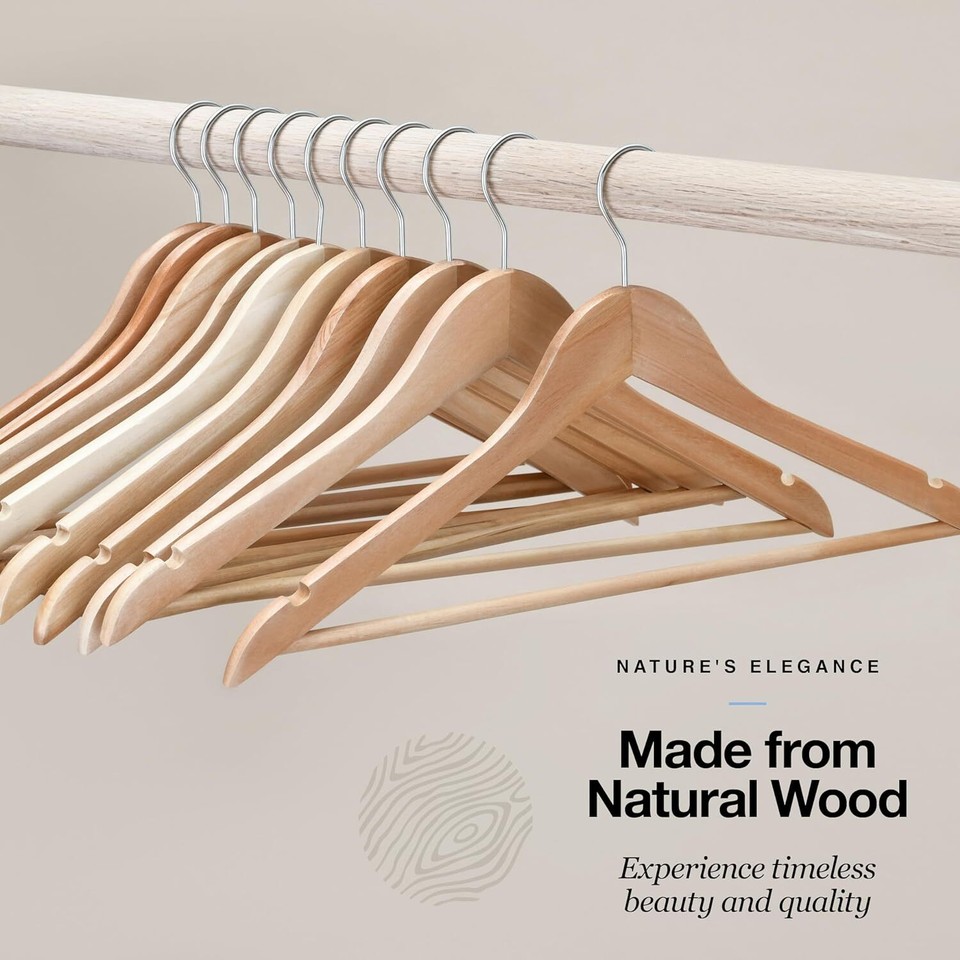 Wooden Hangers Pack of 100 Suit Hangers Wood Hangers Premium Natural ...