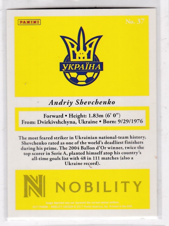 2017 Panini Nobility Soccer #37 Andriy Shevchenko Base Ukraine | eBay