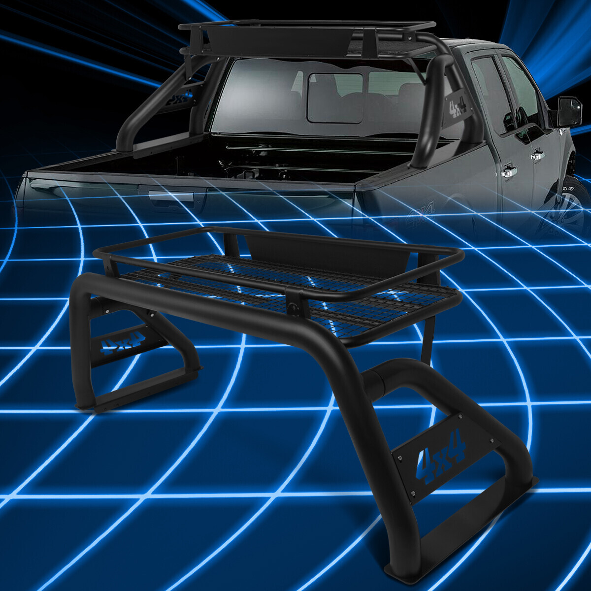 For 09-18 Dodge Ram Truck Bed Black Aluminum Roll Bar Cage+Cargo Rack ...