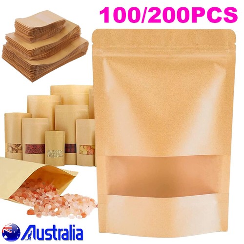 Bulk Kraft Paper Stand Up Pouch Zip Lock Seal Food Zipper Bags Window ...