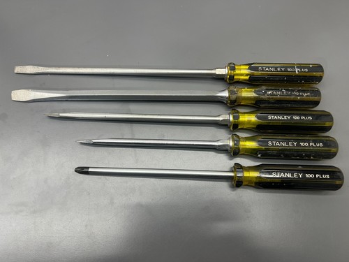 VINTAGE STANLEY 100 PLUS LARGE SIZE SCREWDRIVER SET OF 5 - READ DESC ...