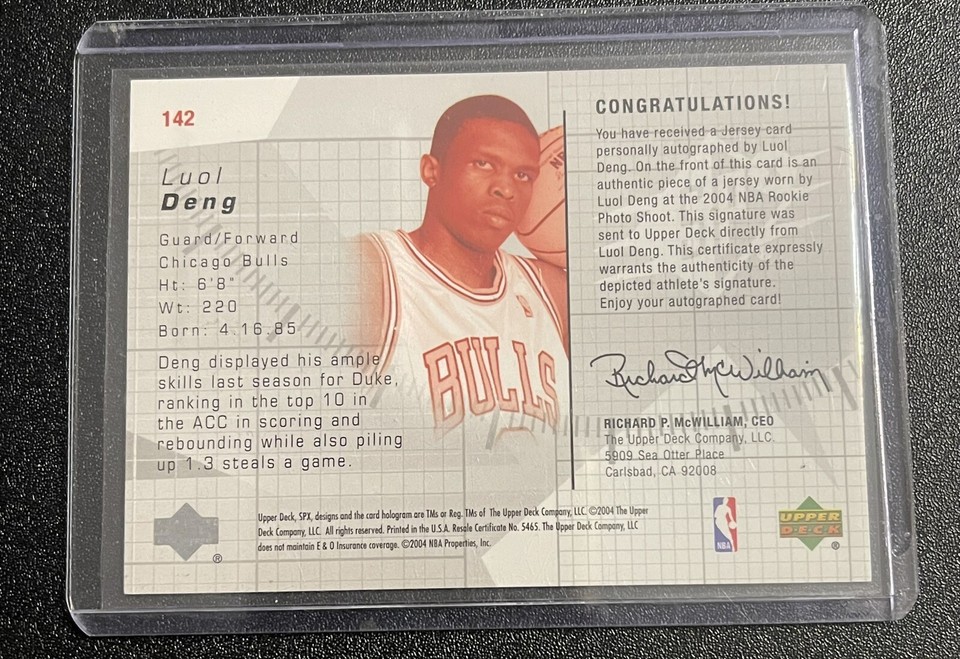 2004 04-05 Upper Deck SPx #142 LUOL DENG Jersey Autograph Rookie RC ...