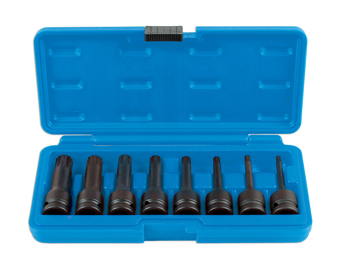 Laser Tools Long Impact Tamperproof Spline Socket Bit Set 1/2"D 8pc ...