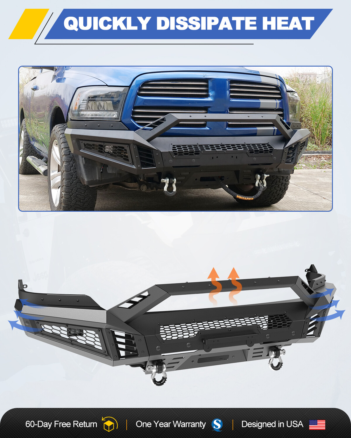 4 IN 1 Front Bumper Assembly +Rear Bumper w/D Rings For 2013-2018 Dodge ...