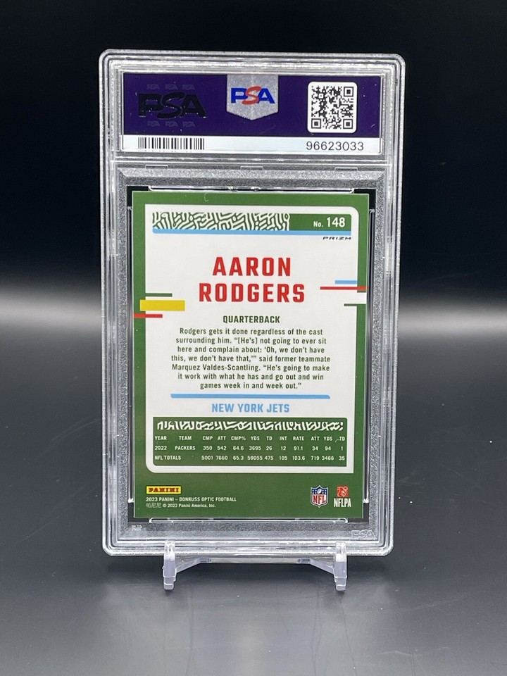 Aaron Rodgers 2023 Donruss Optic Fire Emoji PSA 9 New York Jets Low Pop ...