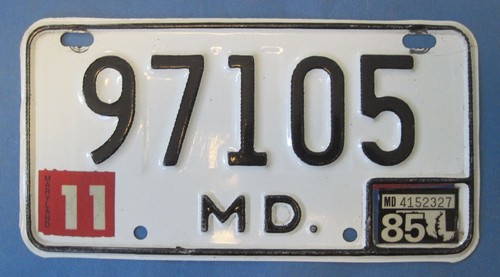 1985 Maryland Motorcycle license plate | eBay