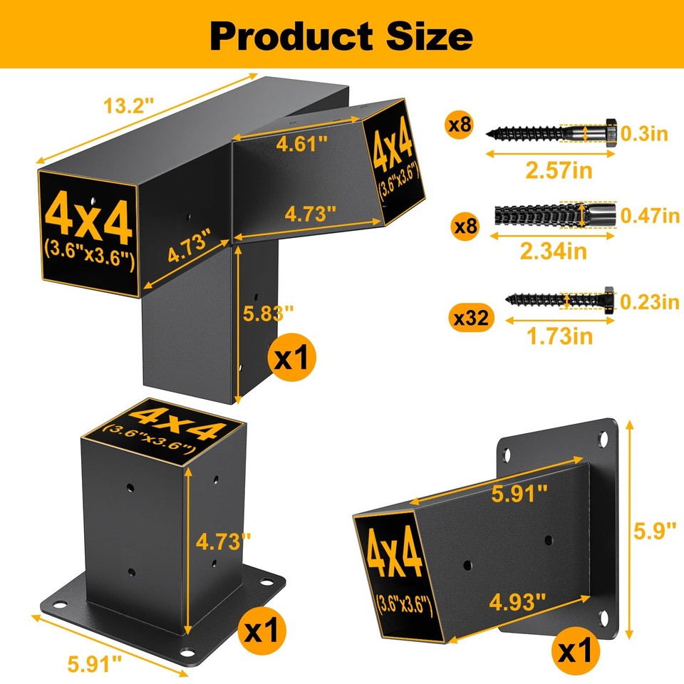 Heavy Duty 15°Slanted Roof Wall Mount 4x4 Pergola Bracket Kit,Angled ...