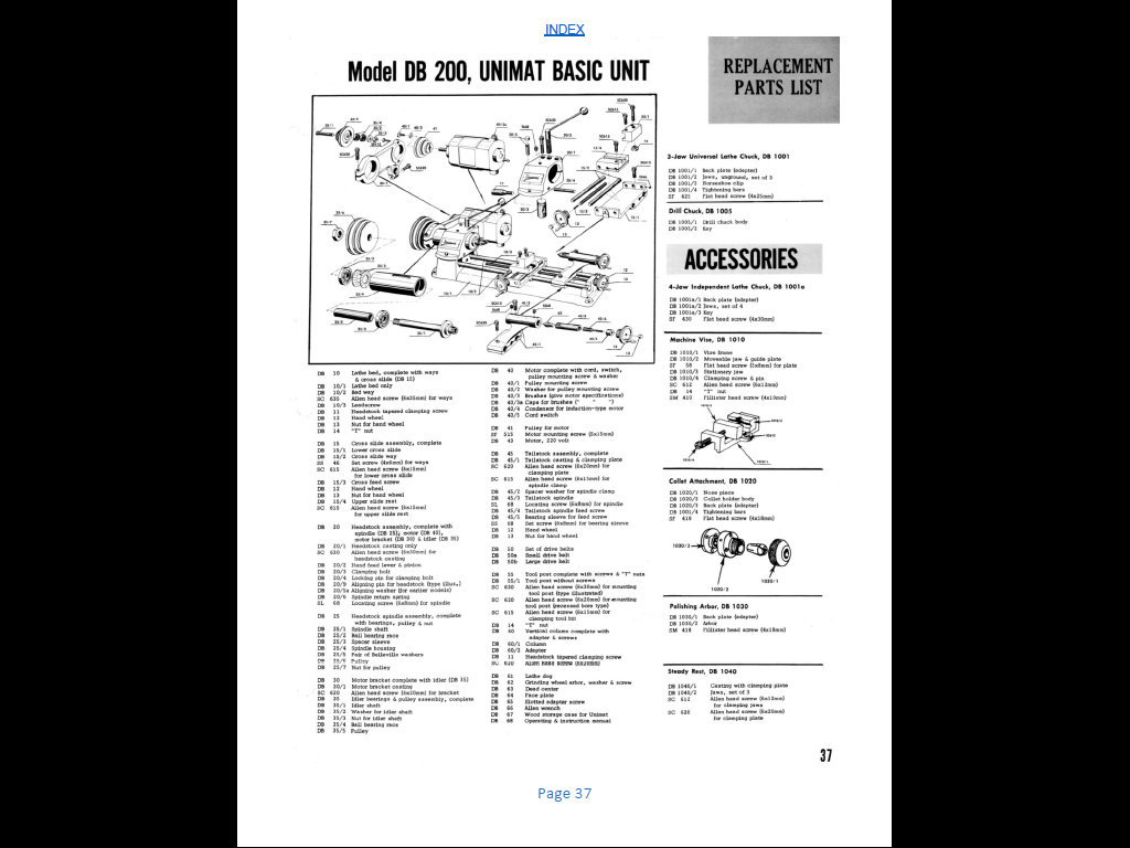 Unimat Lathe DB200 Manual, Parts List, Machining Techniques, PDF ...