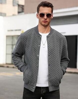 Men's Gray Versity Leather Jacket Soft Fabric Versity Jacket Classic Style | eBay