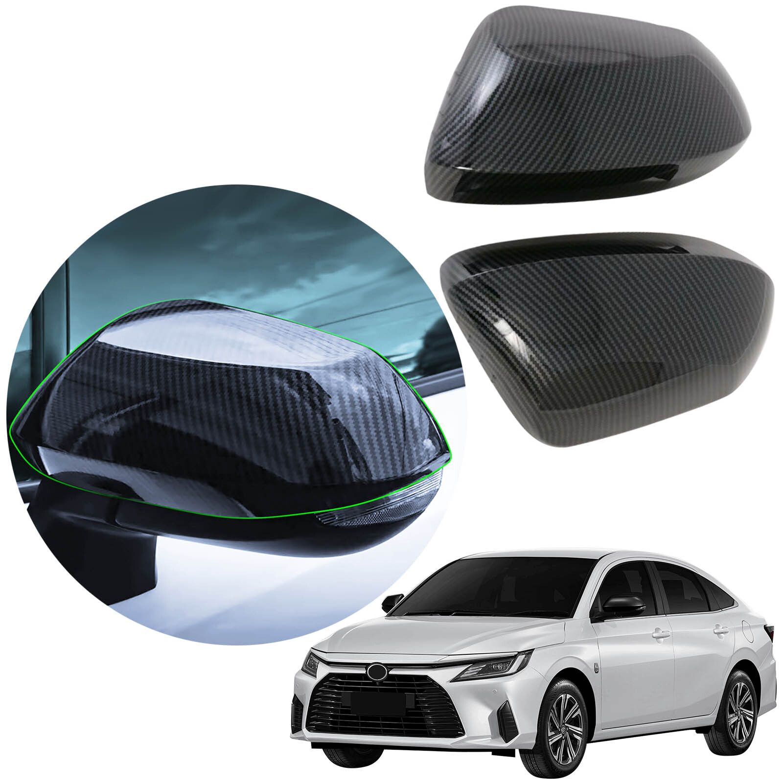 ABS Imitate Carbon Fiber Rear View Mirror Cover For Toyota Yaris Ativ ...