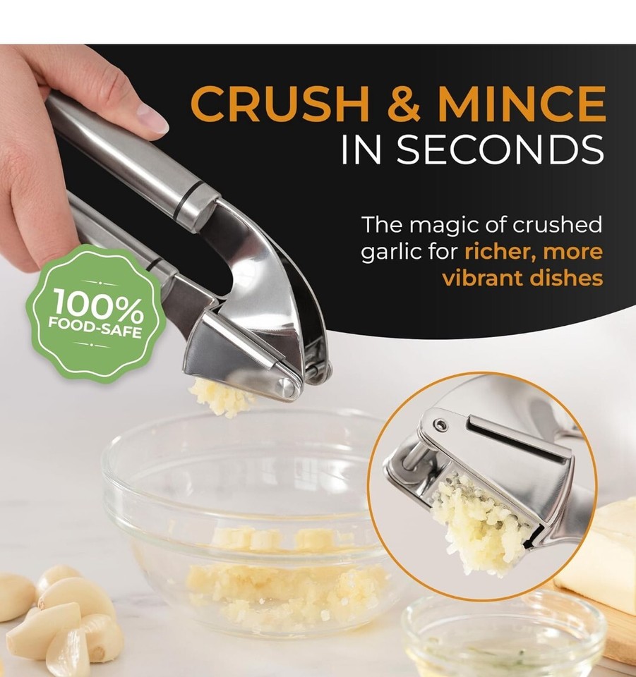 Garlic Press Stainless Steel - Premium Professional Grade Garlic Mincer ...