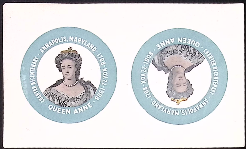 1908 QUEEN ANNE Charter Bicentenary ANNAPOLIS MD Celluloid Pinback ...