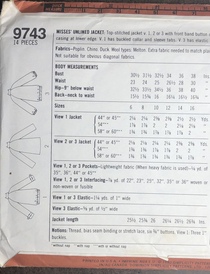 Simplicity Sewing Pattern 9743 Unlined Jacket Size 10 Uncut Factory ...