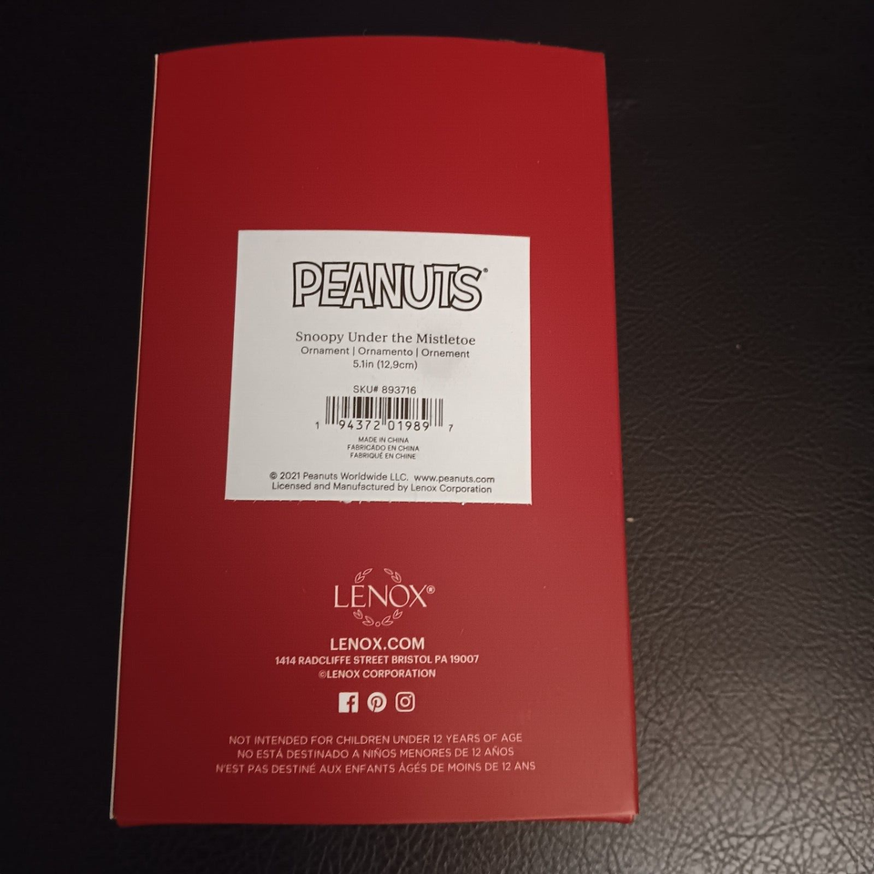 2021 Lenox Peanuts Snoopy Under the Mistletoe 5.1” Ornament New in Box ...