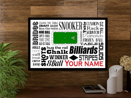 CUSTOM PERSONALIZED WORD ART BILLIARD POOL TABLE POSTER - FRAMED | eBay