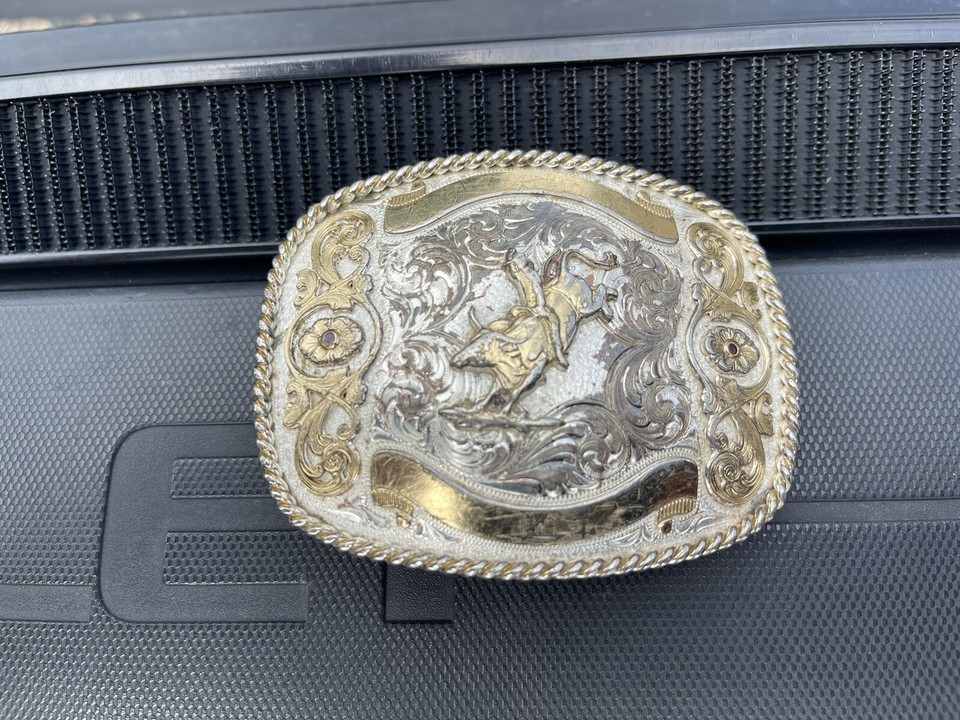 Vintage Montana Silversmiths Sterling Bull Rider Belt Buckle Ruby? See ...