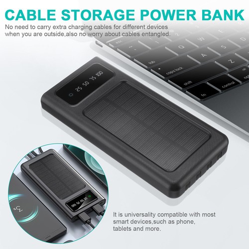 10000mAh Solar Type C Power Bank Dual USB Portable Fast Charging Backup ...