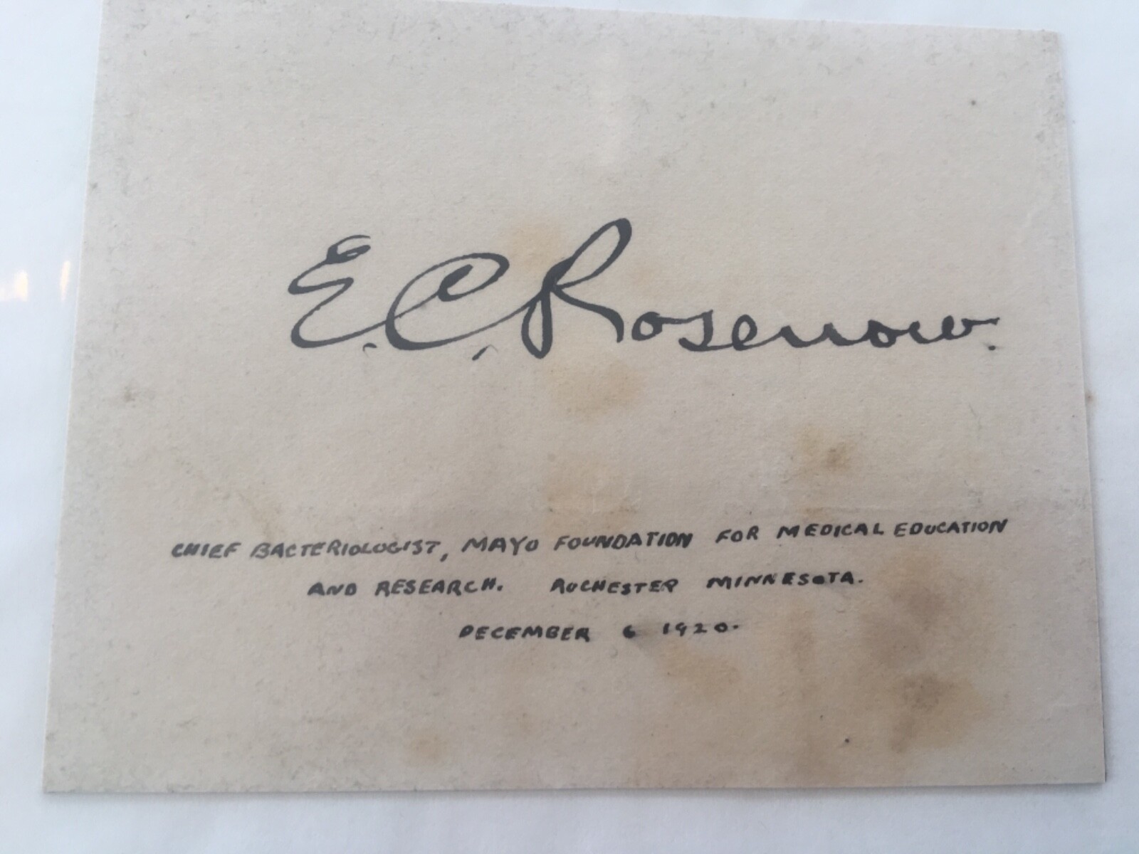 Edward C Rosenow -Mayo foundation bacteriologist signed card1920 | eBay