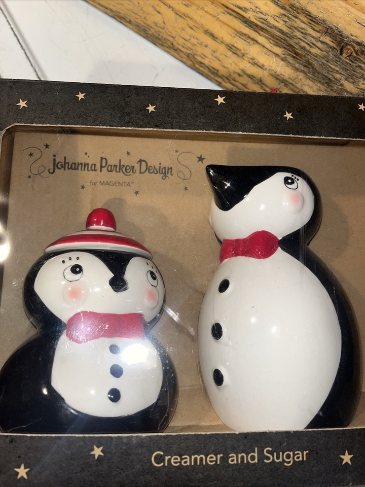 RETIRED Johanna Parker Magenta Holiday Penguin Creamer & Sugar Bowl ...