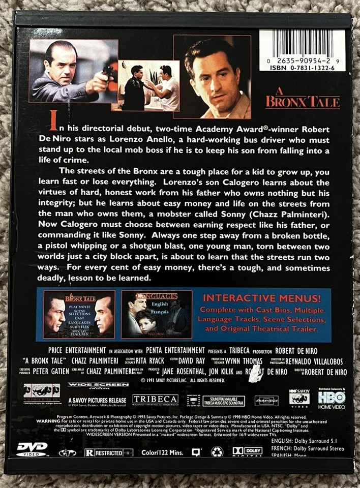 A Bronx Tale (DVD, 1998) Robert De Niro - In Excellent Condition ...
