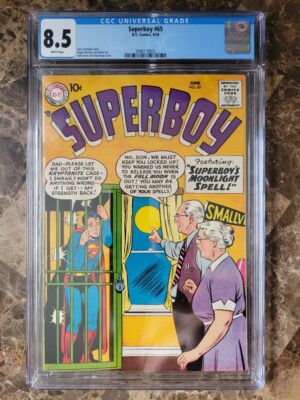 Superboy 65 CGC 8.5 VF+ 1958 Kryptonite Cage! WHITE Pages! Only 2 ...