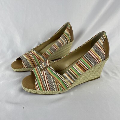 MICHELLE D Womens Espadrille Wedge Heels Multicolor Striped Canvas ...