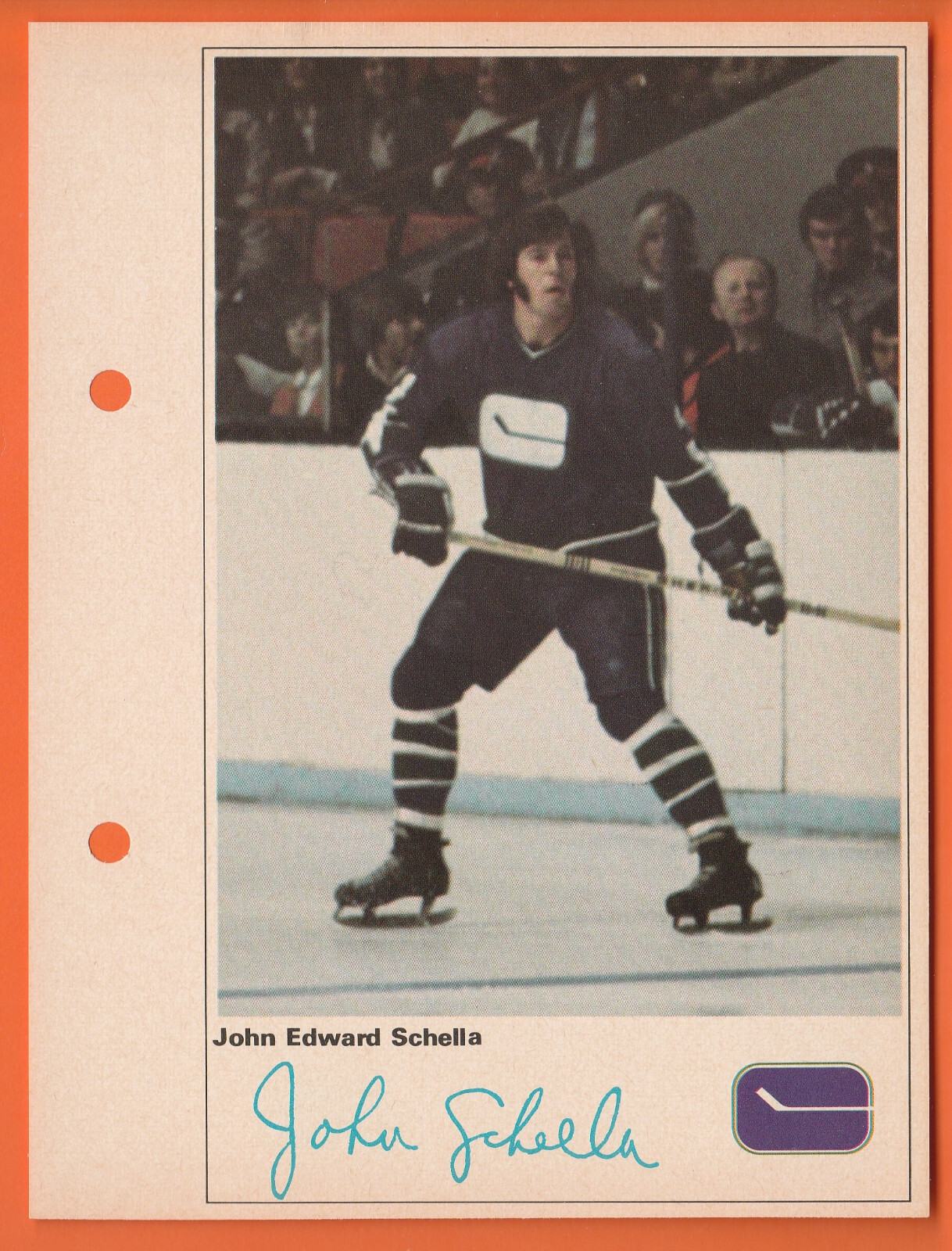 John Schella (With Logo) 1971-72 Toronto Sun Photos Vancouver Canucks ...