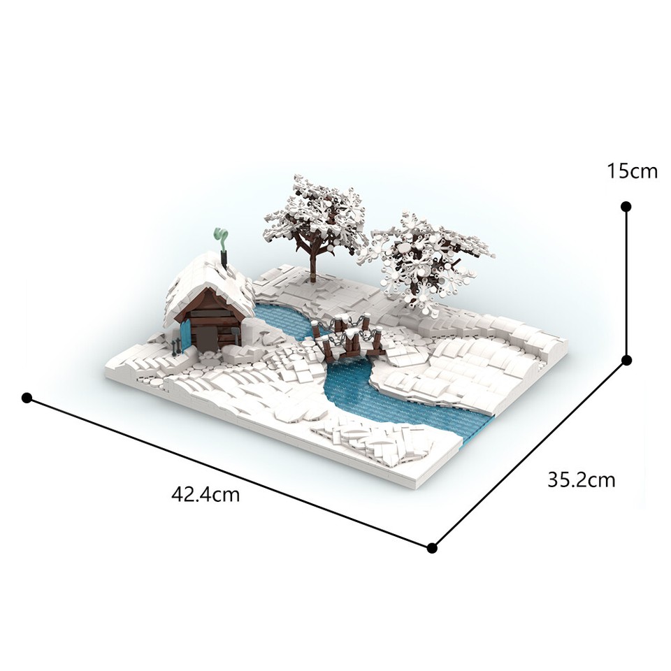 Winter Scene Winter Village Model with River and Trees 2451 Pieces MOC ...