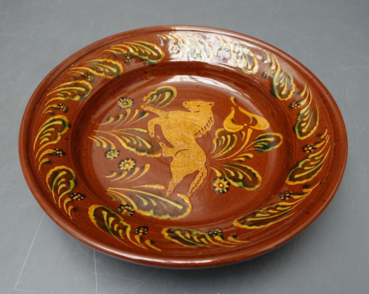 11.5" Signed NED FOLTZ Redware Pottery Handmade / Painted Decorative ...