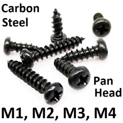 Pan Head M1 M2 M3 M4 Black Steel Wood Screws Self Tapping Phillips Var ...